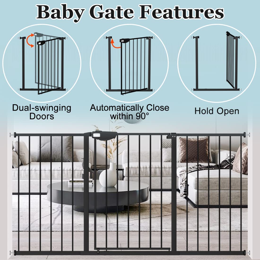 FairyBaby 36.6" Tall Safety Gate, with Dual-Direction Swing and One-Way ...
